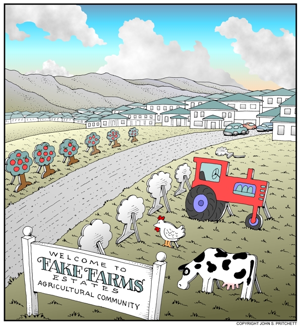 Land use, agriculture zoning color cartoon, Fake Farms Estates ...