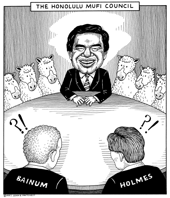 Mufi Hannemann cartoon, 1997, Mufi cartoon, Mufi manipulates the ...