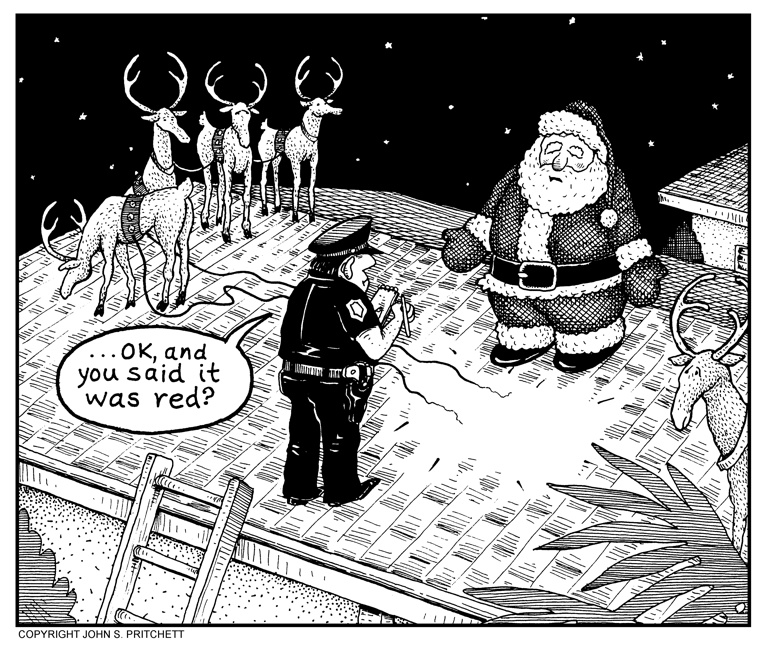 Santa Claus cartoon, Christmas crime cartoon, Santa's sled gets ripped ...