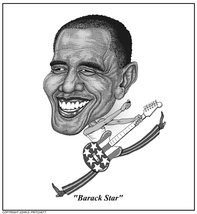 Barack Star, Barack Obama cartoon, Obama caricature as rock star ...