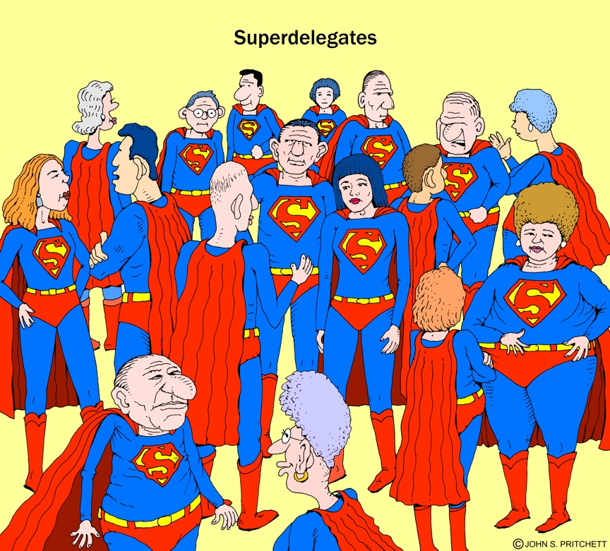 Superdelegates cartoon, color illustration, 2008 Democrat primaries ...