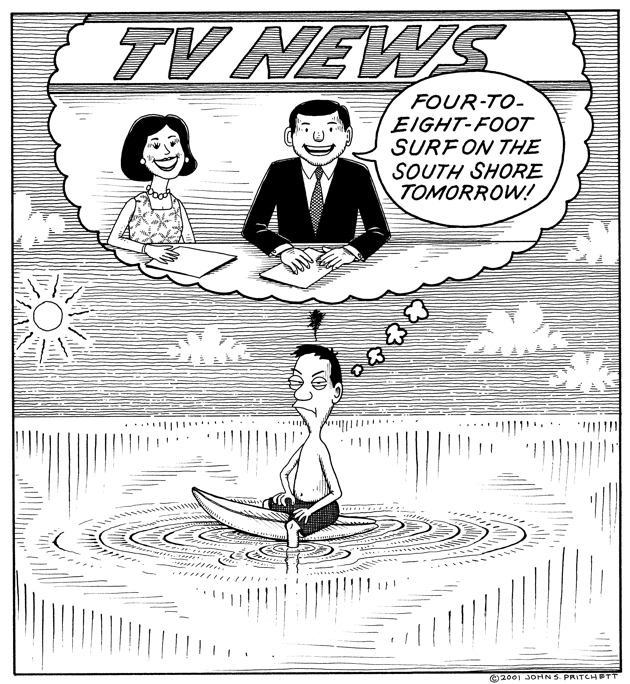 Surf Report, TV news surf report cartoon, bogus surf forecast, Honolulu ...