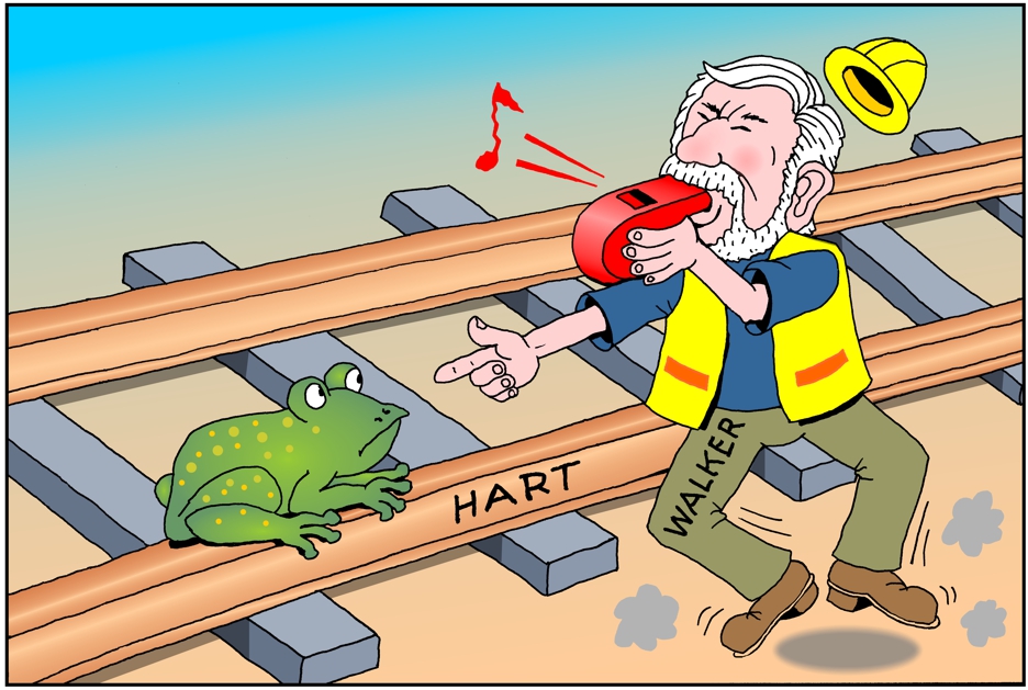 Honolulu rail cartoon, frog crossings, wheels mismatched for rails ...