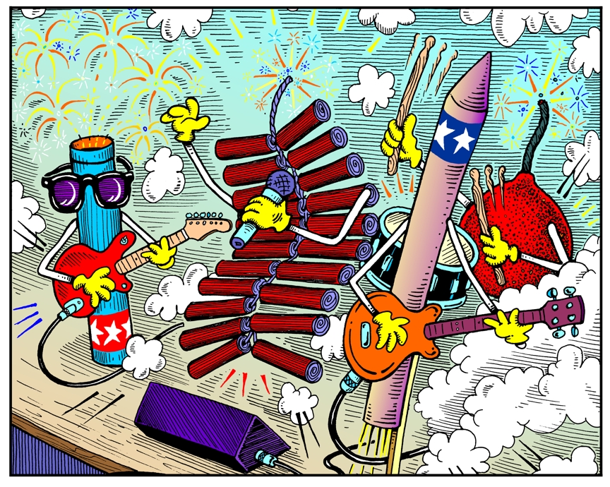 4th of July cartoon, Independence Day fireworks illustration, fourth of ...