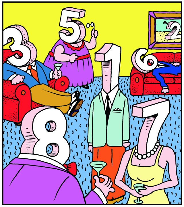 Numerology cartoon, numbers people color illustration by John Pritchett